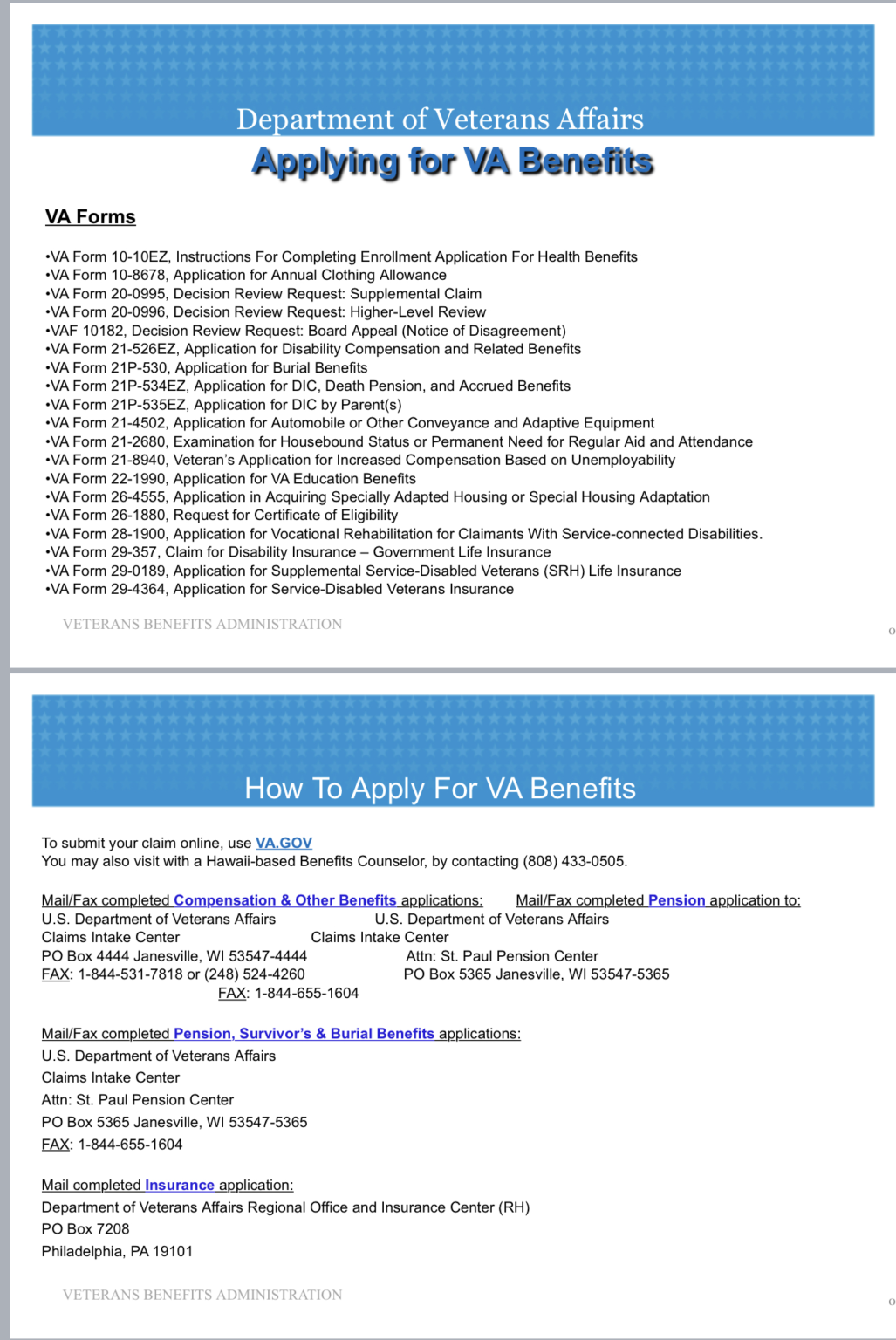 VA Benefits – American Veterans Hawaii